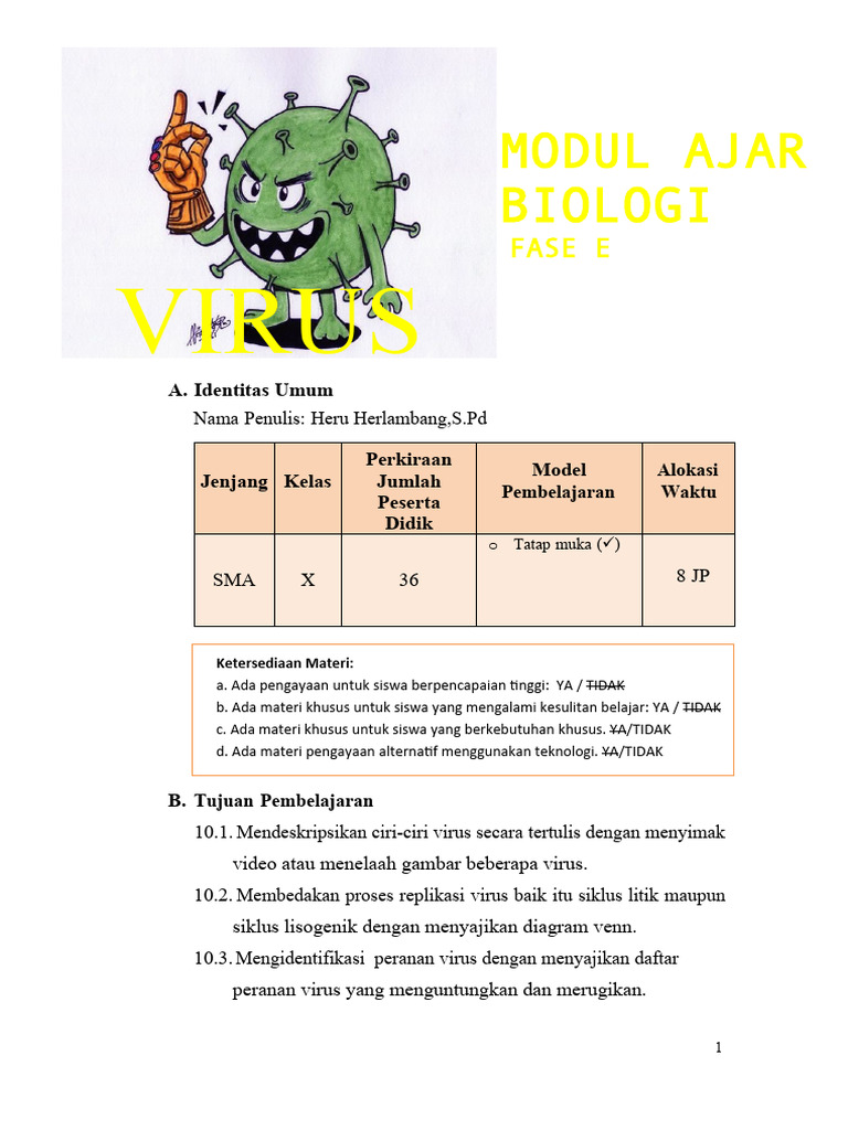 Modul Ajar Virus | PDF