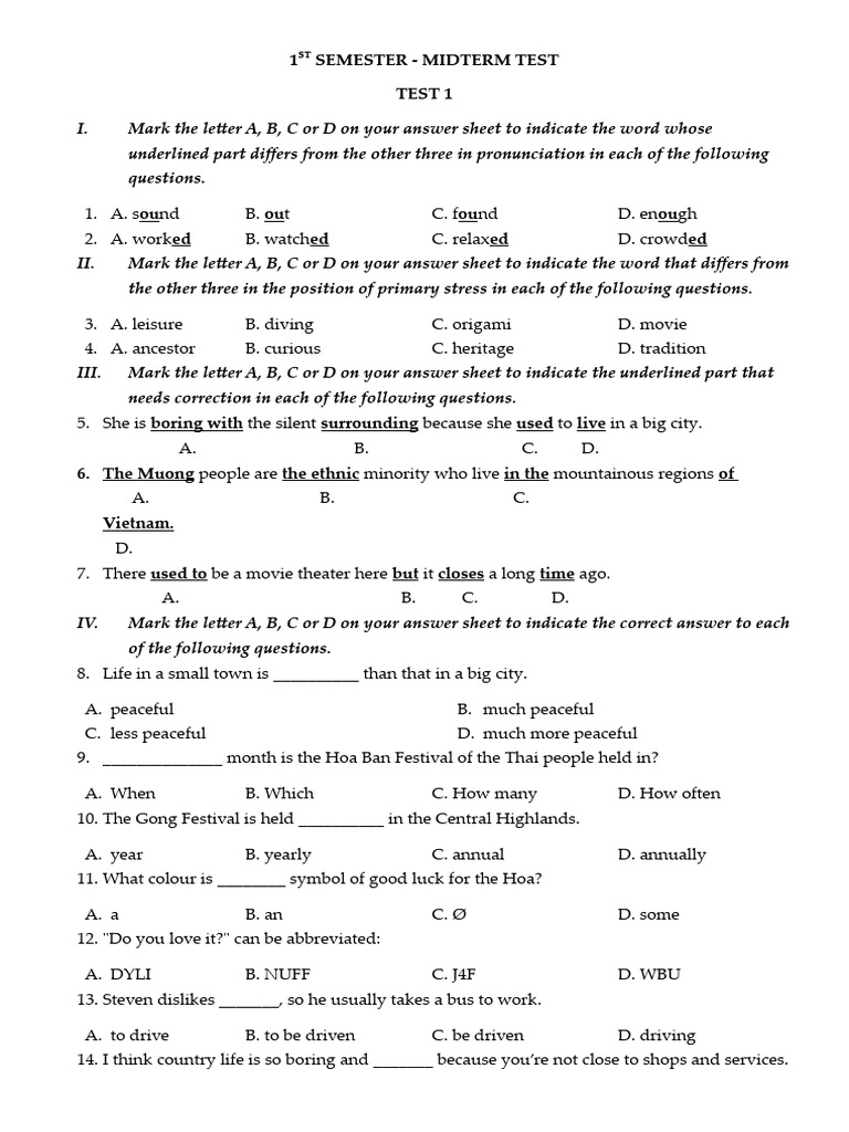 Midterm Test: English Language Skills | PDF | Language Arts ...