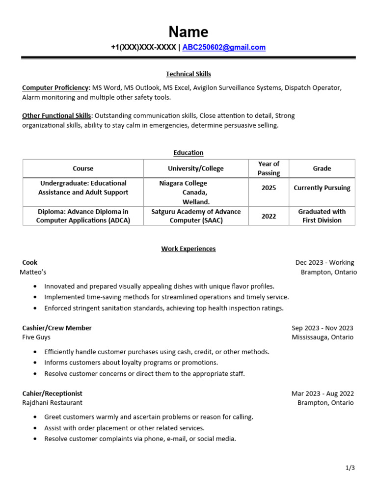 Part Time CV Template | PDF