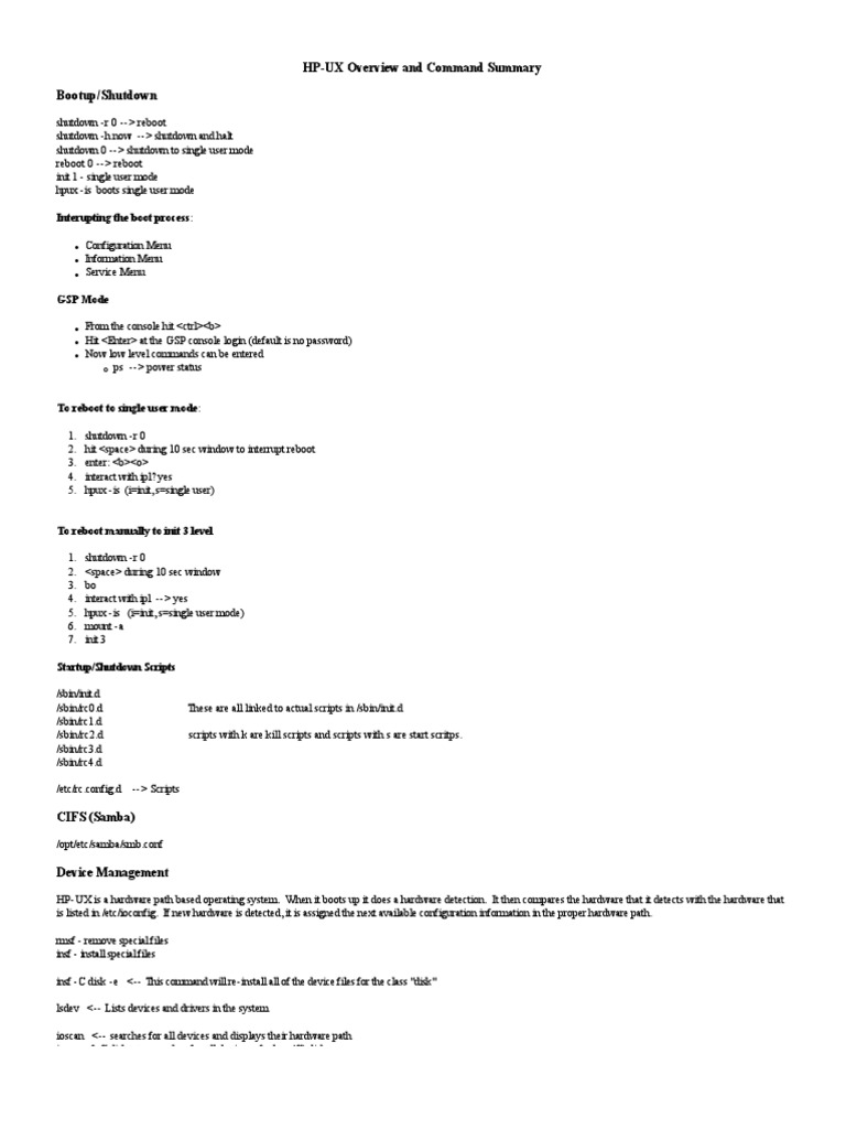 HP-UX Command Summary and Boot Process | PDF