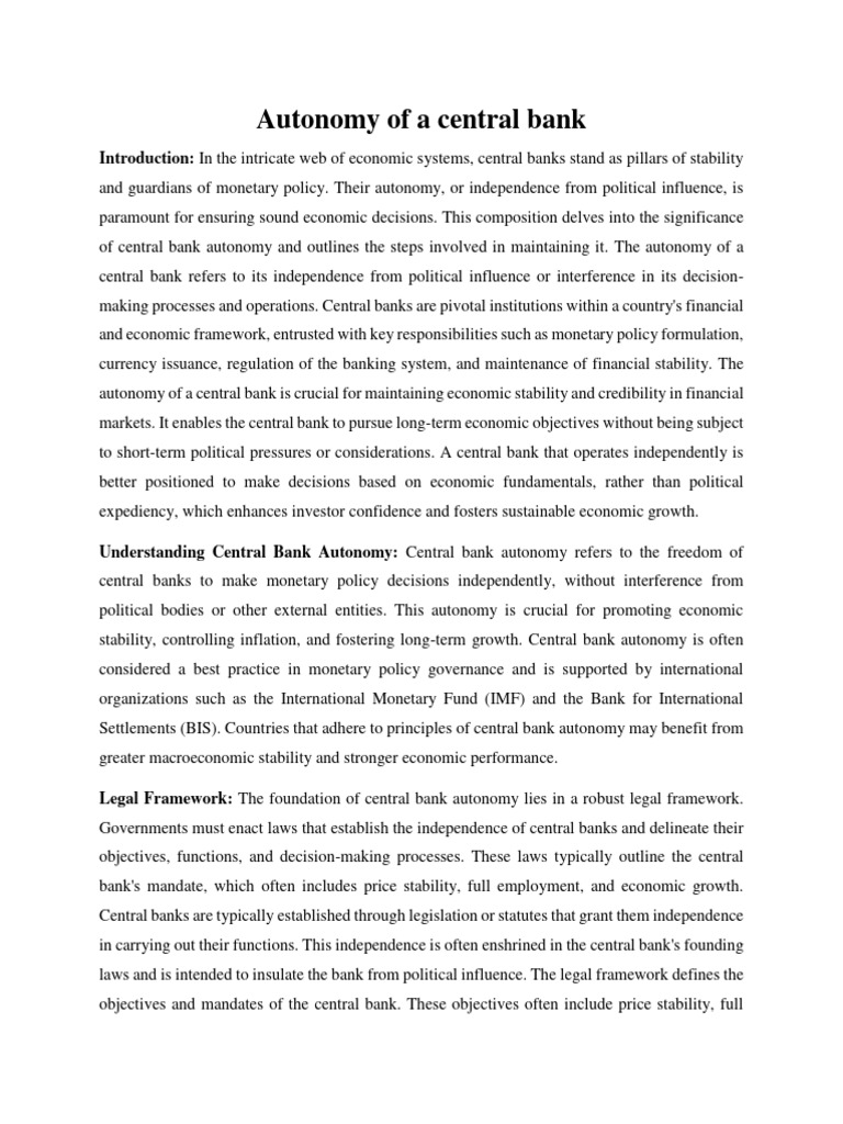 Autonomy of A Central Bank | PDF | Central Banks | Monetary Policy
