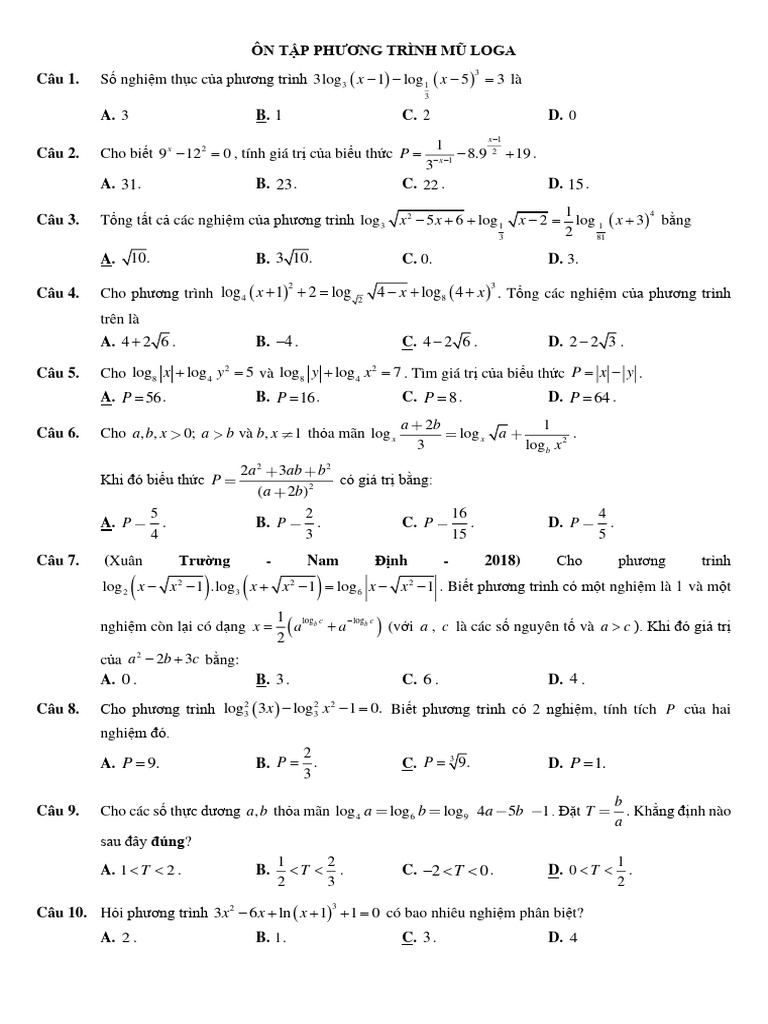 1.ÔN TẬP PHƯƠNG TRÌNH MŨ LOGA | PDF
