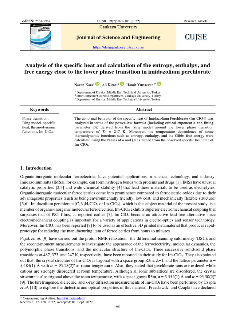 Analysis of the Specific Heat and Calculation of the Entropy, Enthalpy ...