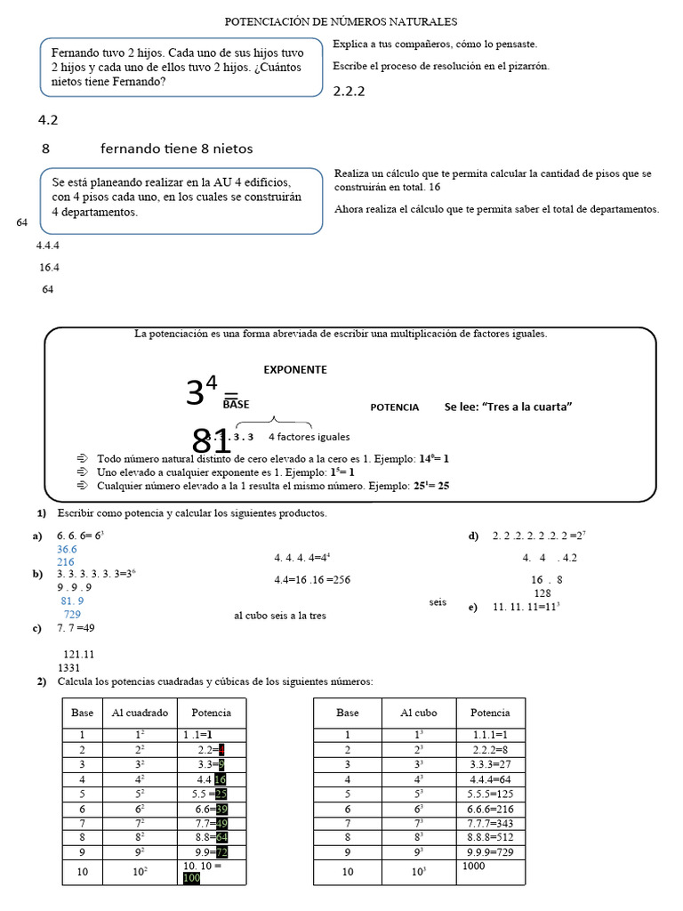 Potenciación de Números Naturales | PDF