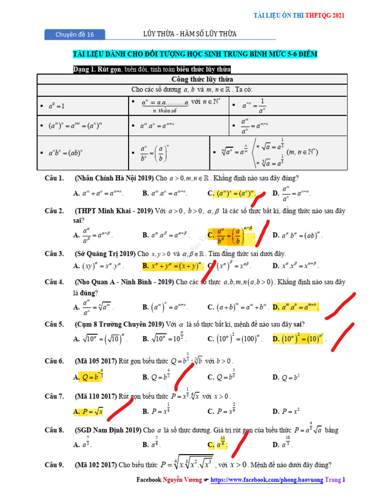 Chuyen de Luy Thua Mu Va Logarit on Thi Thpt 2021 Nguyen Bao Vuong | PDF