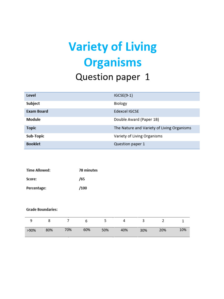 2.1 Variety of Living Organisms 1b Igcse 9 1 Edexcel Biology QP | PDF ...