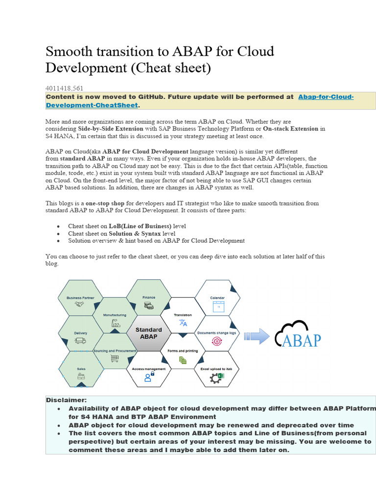 Abap Cloud Cheat Sheet Pdf Class Computer Programming Method Computer Programming 7867