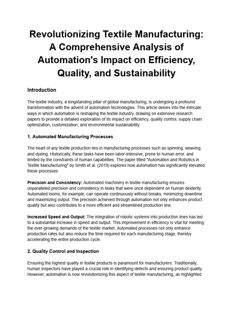 Revolutionizing Textile Manufacturing - A Comprehensive Analysis of ...