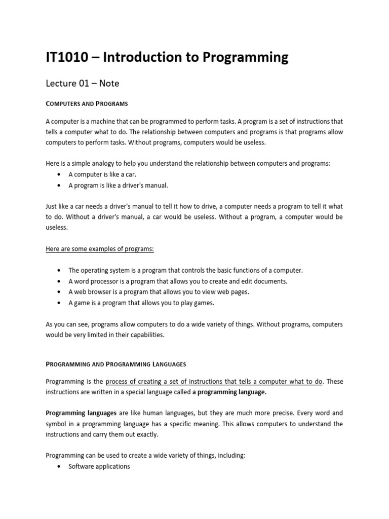 IT1010 - Lecture 01 Note | PDF