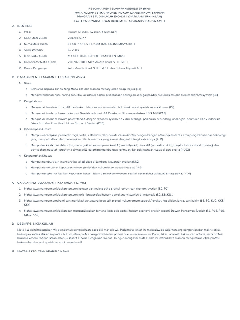 Cetak RPS Etika Profesi | PDF