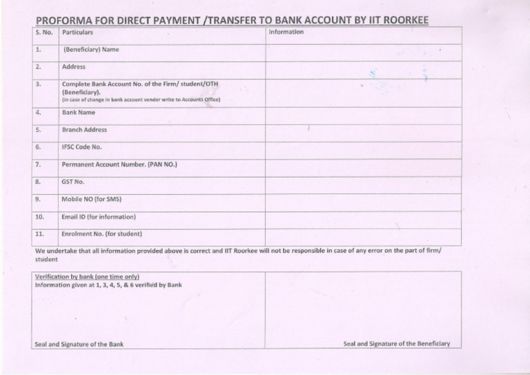 Proforma For Direct Payment | PDF