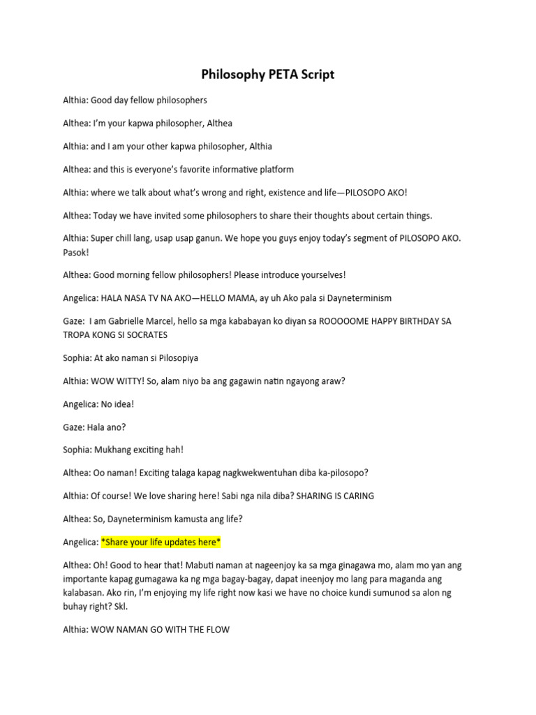 Philosophy PETA Script | PDF
