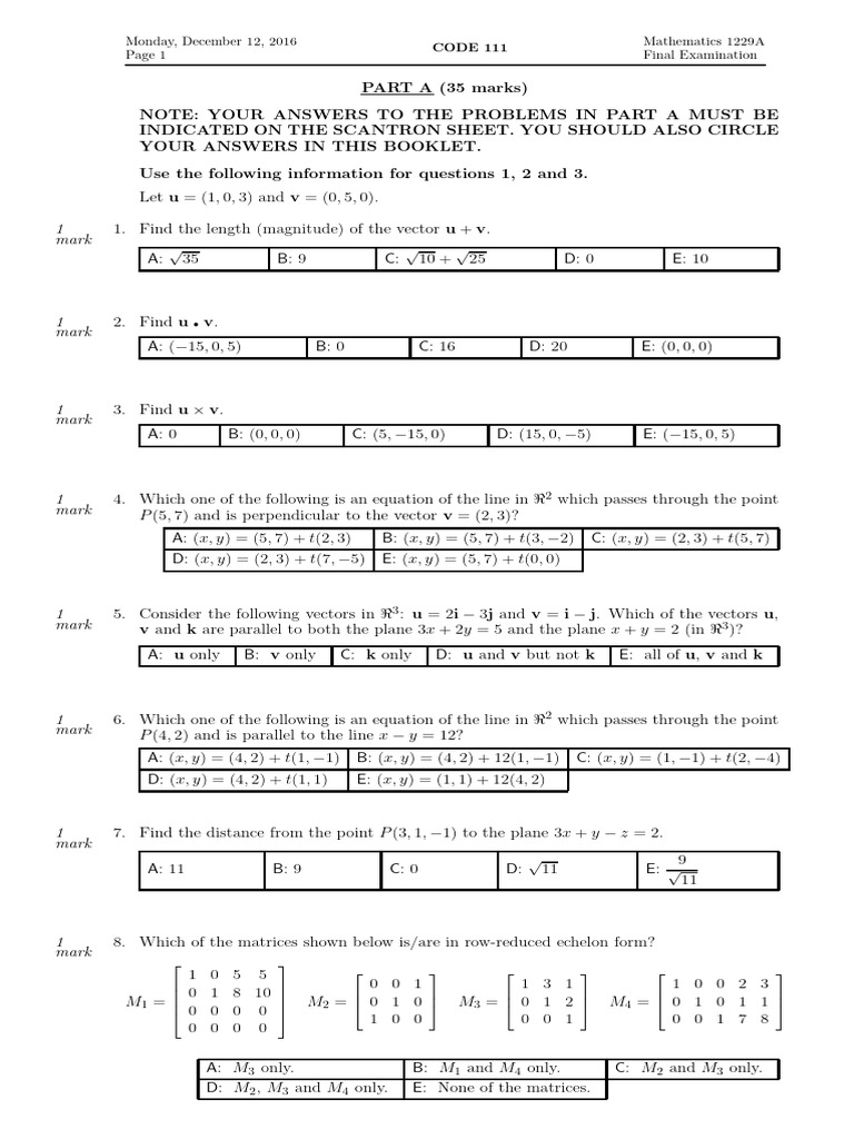 FINALEXAMA | PDF | System Of Linear Equations | Matrix (Mathematics)