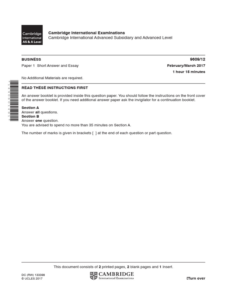 Cambridge International Advanced Subsidiary and Advanced Level | PDF ...