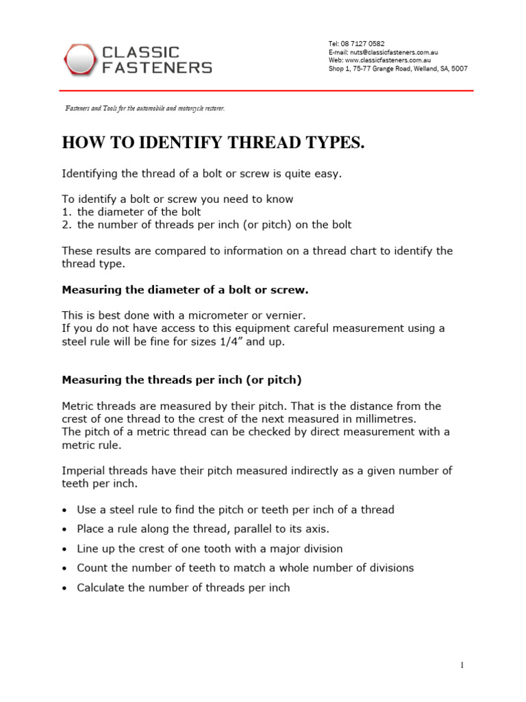 Identifying Threads Pdf Screw Machining