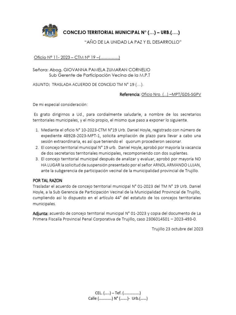 Modelo de Oficio, Presenta Acta de Acuerdo | PDF | Política | Ciencias ...