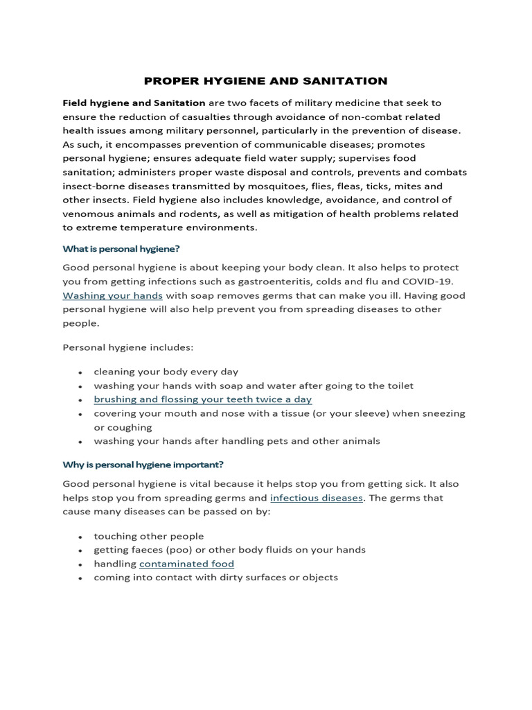 Proper Hygiene and Sanitation | PDF | Hygiene | Hand Washing