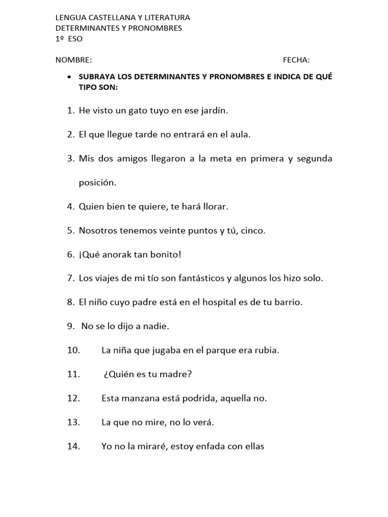 Determinantes y Pronombres en Español | PDF