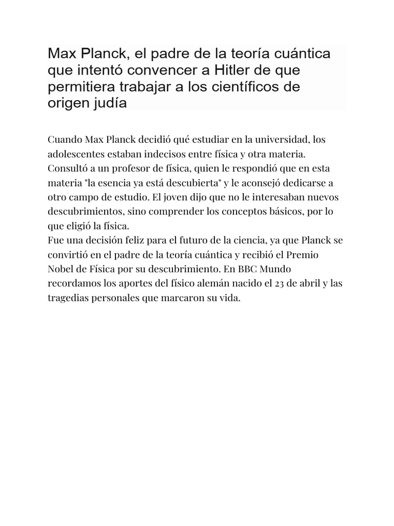 Max Planck: Padre de la Cuántica | PDF | Filosofía | Libros para ...