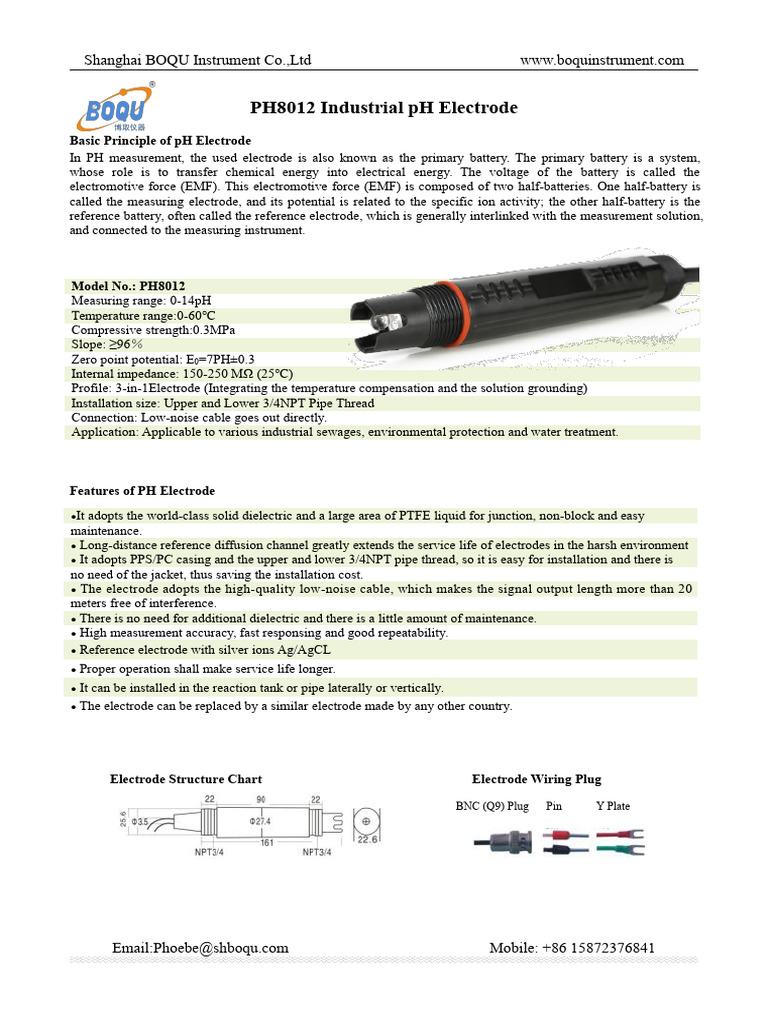 PH8012 Industrial PH Electrode Ok | Download Free PDF | Ph | Physical Quantities