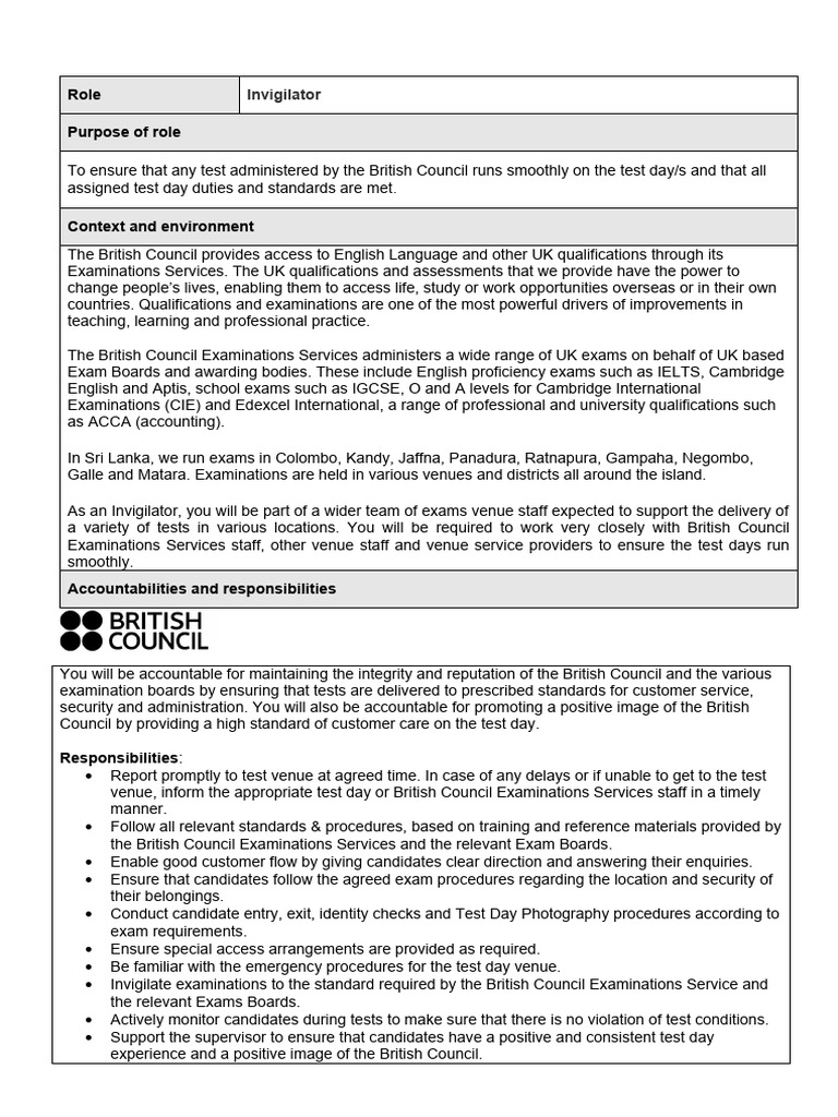 Invigilator Role Profile SL 6 | PDF