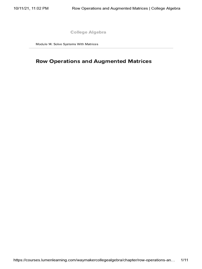 Row Operations and Augmented Matrices - College Algebra | PDF | Matrix ... Row Operations and Augmented Matrices - College Algebra | PDF | Matrix ...