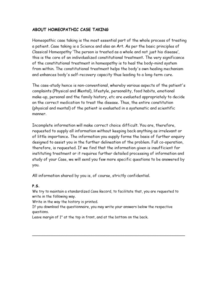Homeopathic Case Taking | PDF