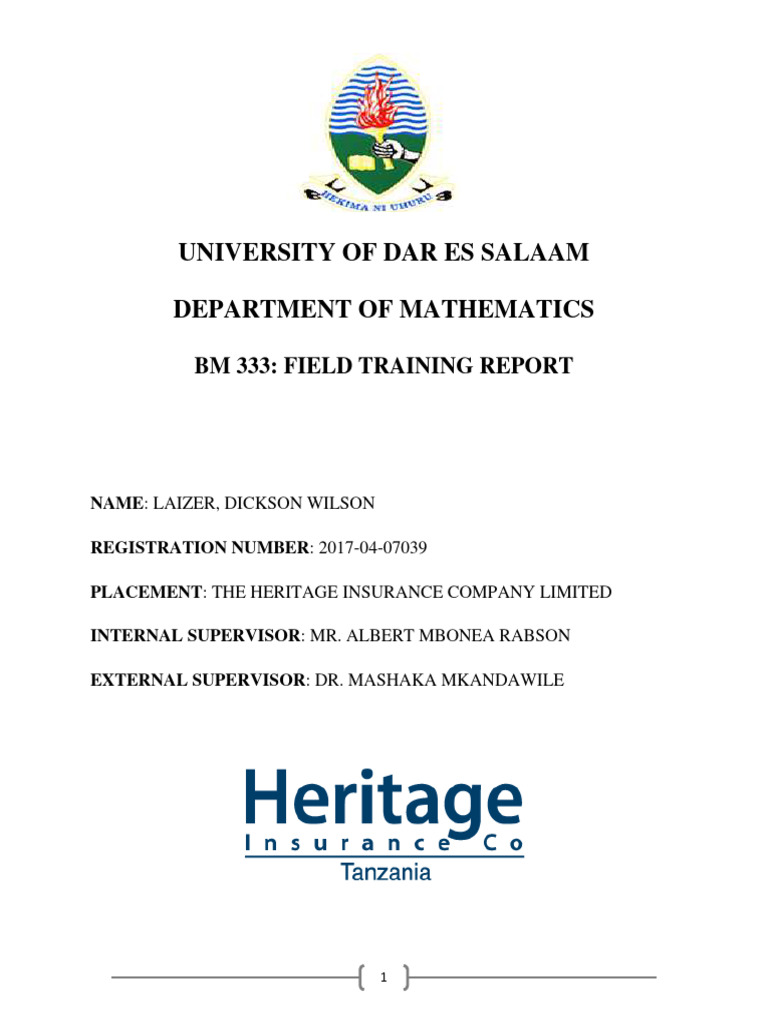 Heritage Insurance Tanzania Training Report | PDF | Reinsurance | Insurance