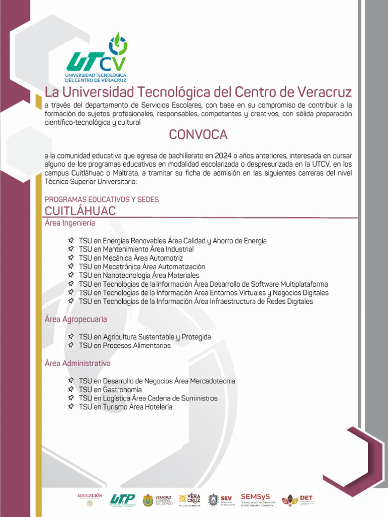 CONVOCATORIA UTCV-TSU 2024 | PDF