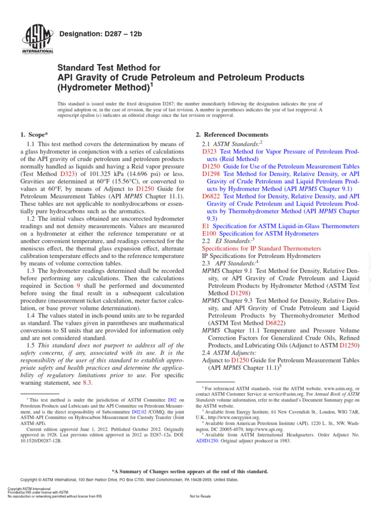 AEN-DE-046 ASTM D 287 -12B API | PDF