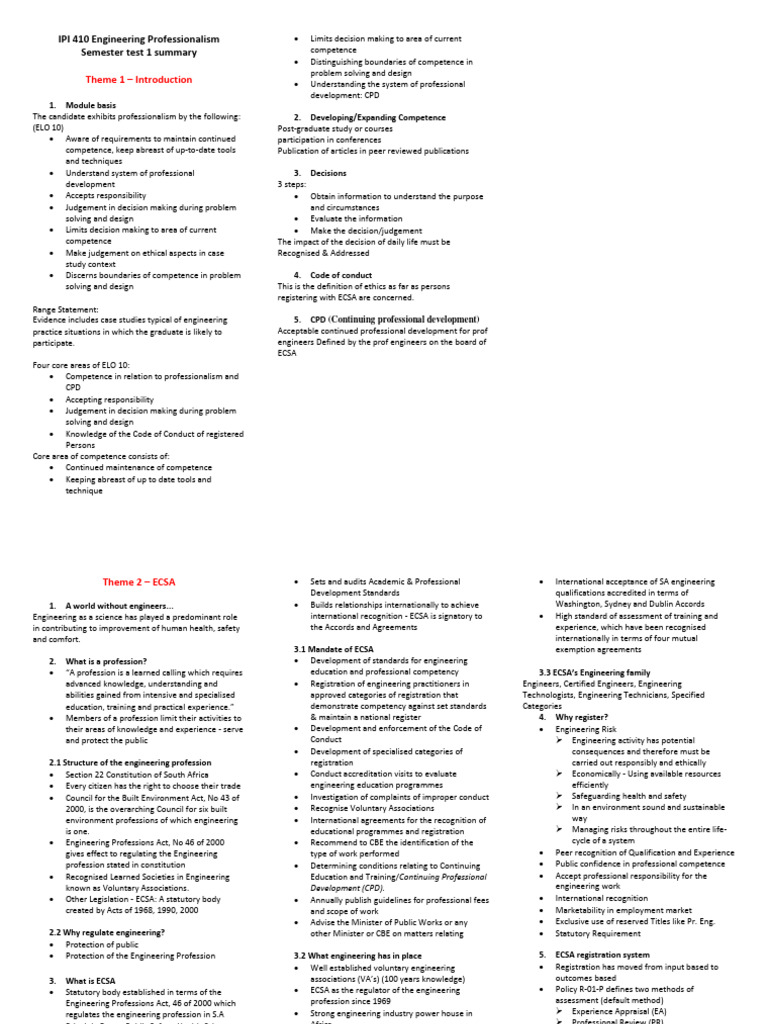 IPI 410 Theme 1-5 Summary PDF | PDF | Engineer | Professional Development