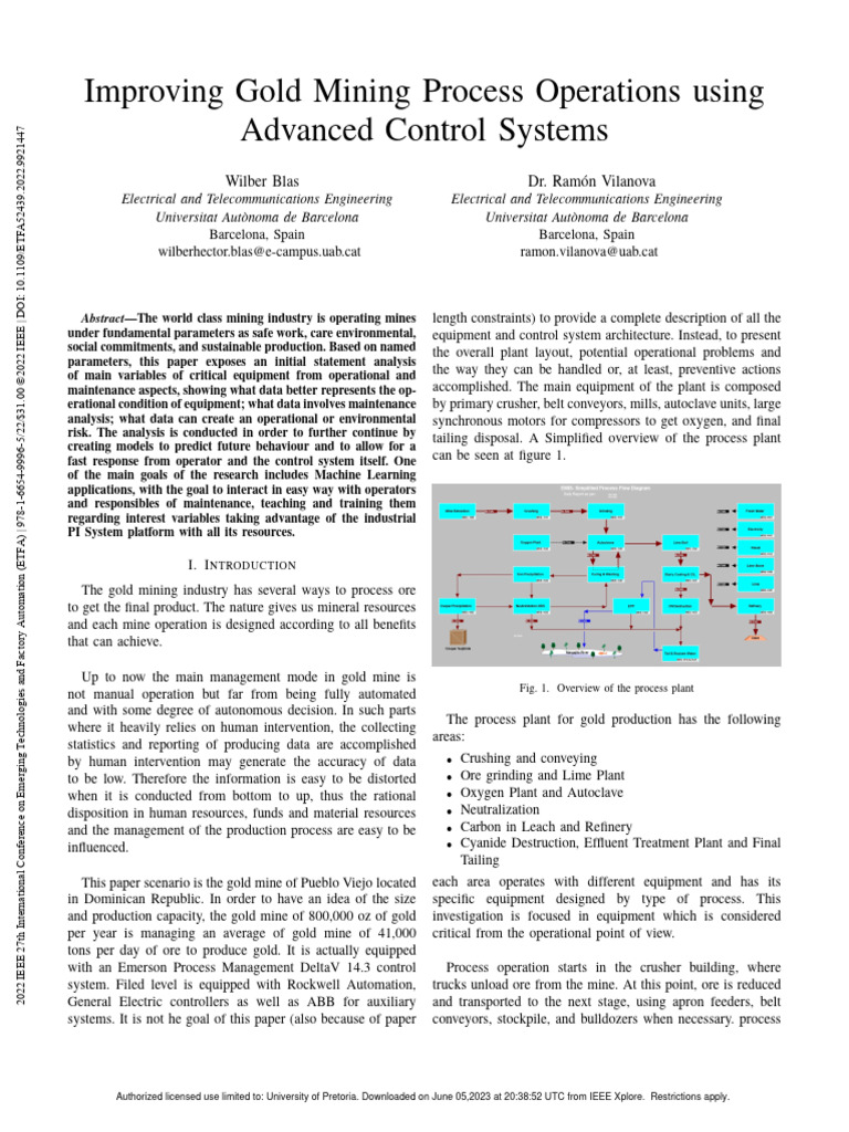 Improving Gold Mining Process Operations Using Advanced Control Systems | PDF | Mill (Grinding ...