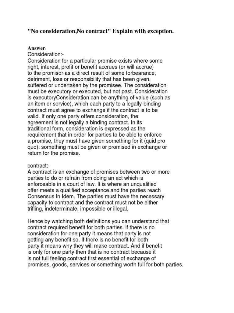No Consideration,No Contract | Consideration | Contract Law
