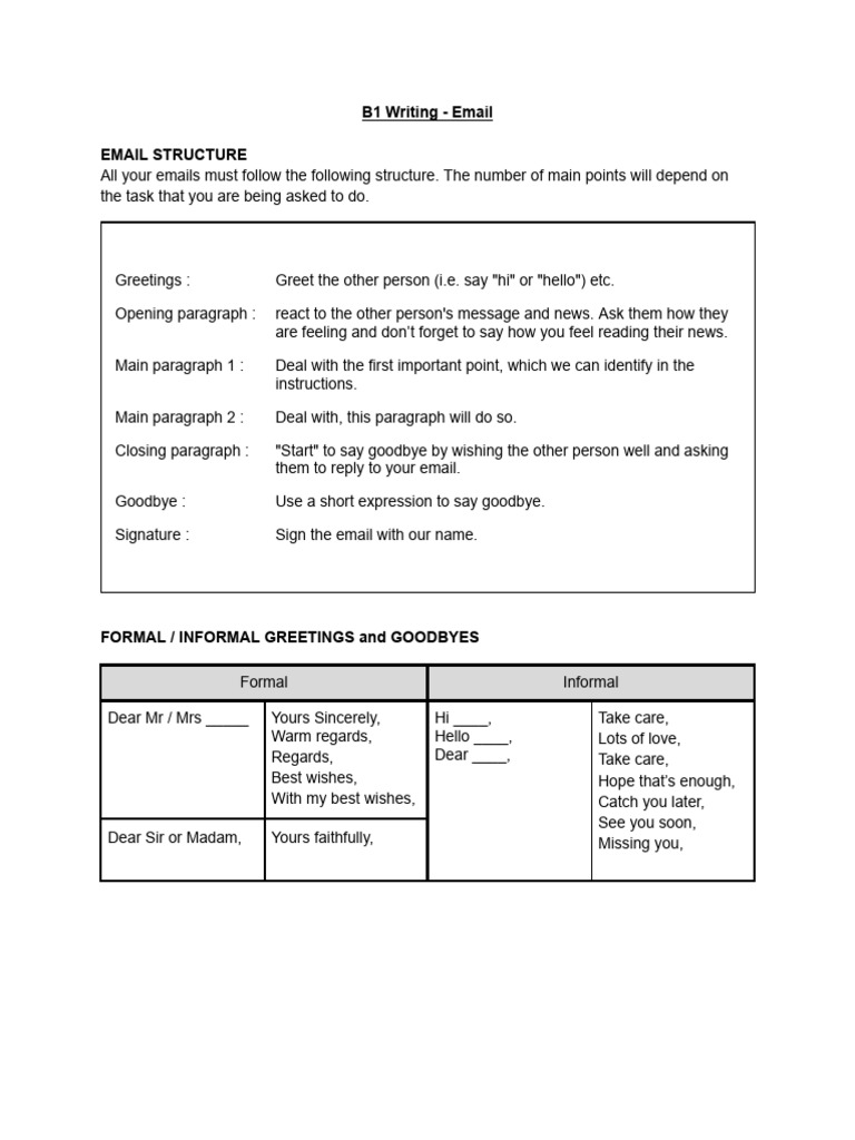 B1 Writing - Email Writing Guide | PDF