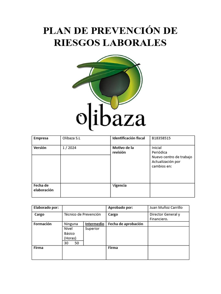 TRABAJO - PLan de PRL - OLIBAZA S.L | Descargar gratis PDF | Gestión de recursos humanos ...