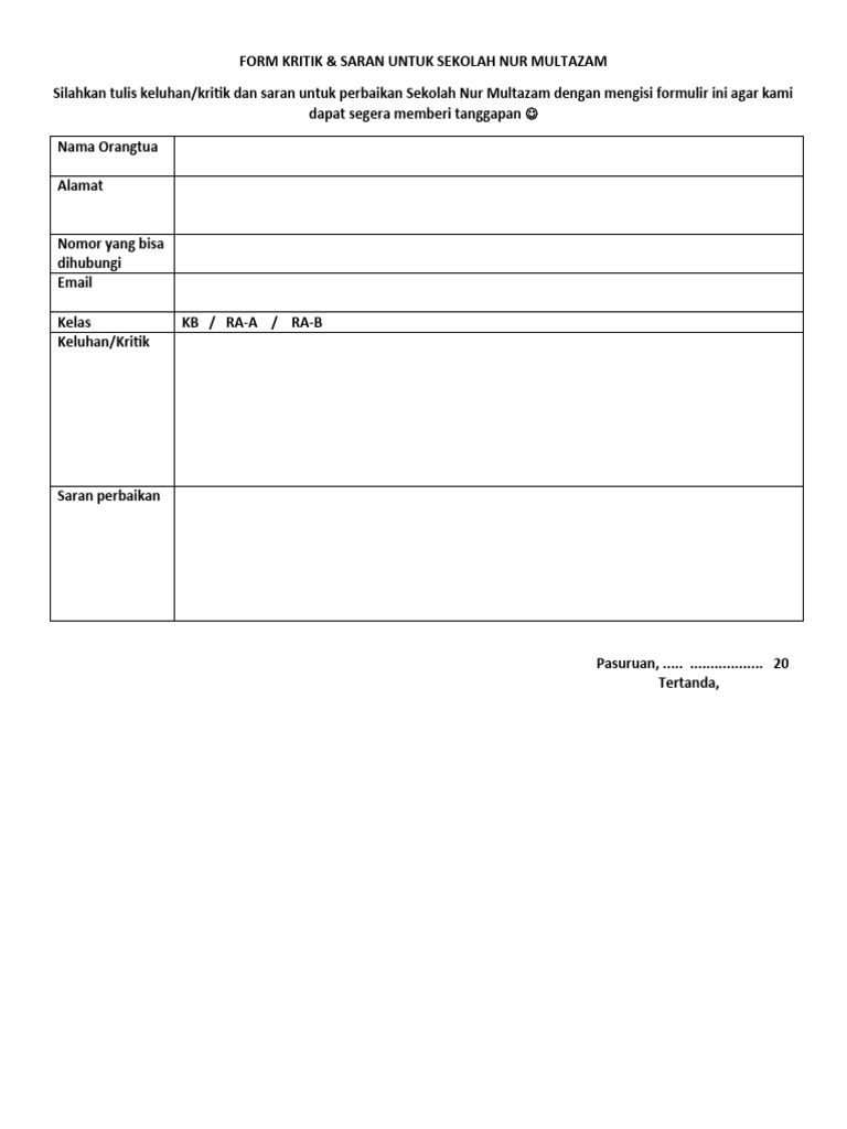 Form Kritik Dan Saran | PDF
