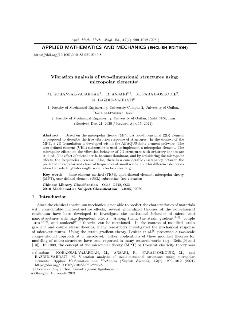 Vibration Analysis of Two-Dimensional Structures Using Micropolar Elements | Download Free PDF ...