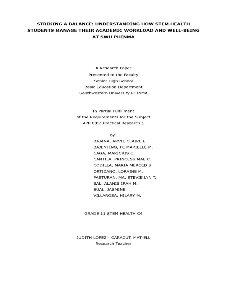 Striking A Balance - Understanding How Stem Health Students Manage ...