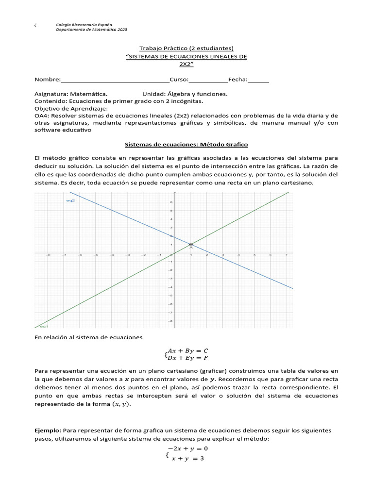 Trabajo Pràctico N 1 de Sistemas de Ecuaciones Lineales de 2X2 Mètodo Gràfico | Descargar gratis ...