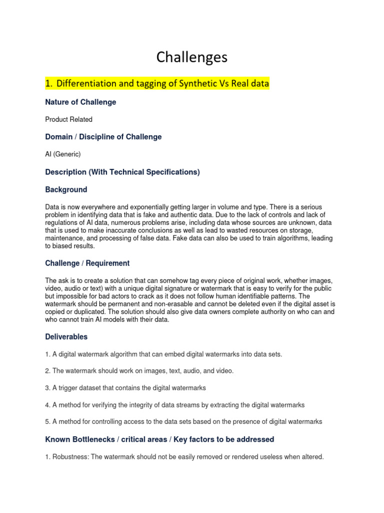 Project Ideas and Challenges | PDF