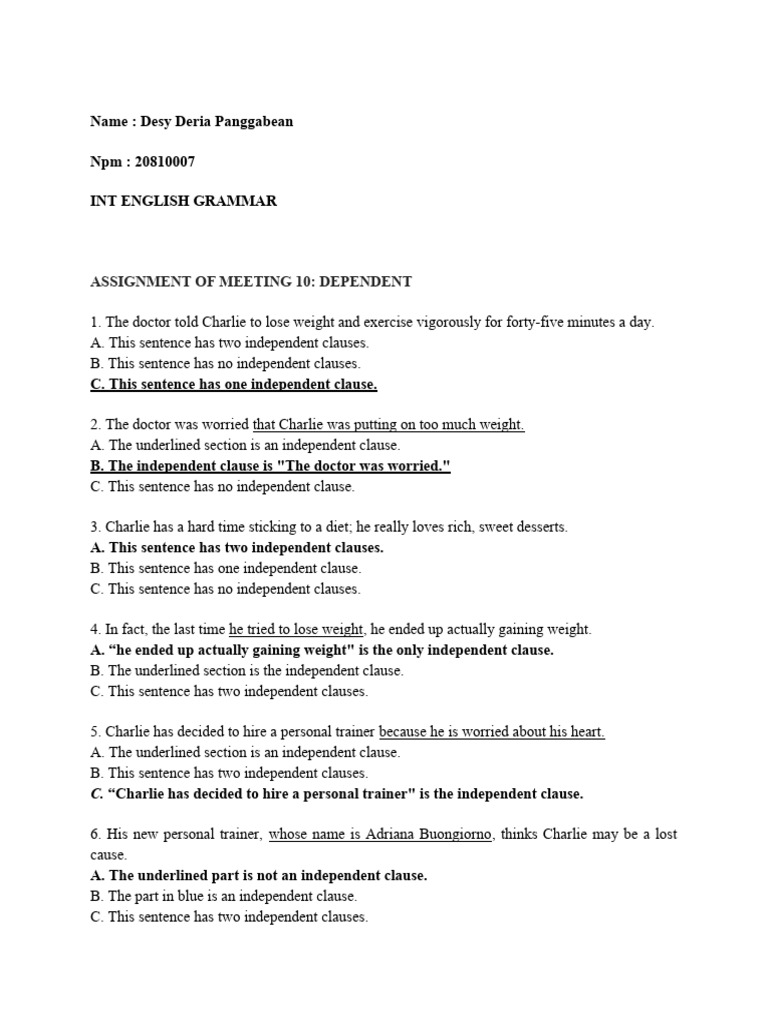 Assignment 10 Dependent Clause | PDF