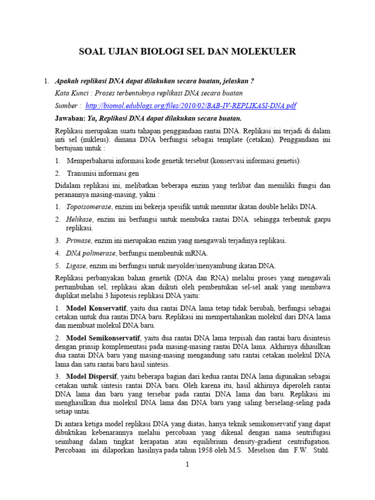 Soal Ujian Biologi Sel Dan Molekuler | PDF