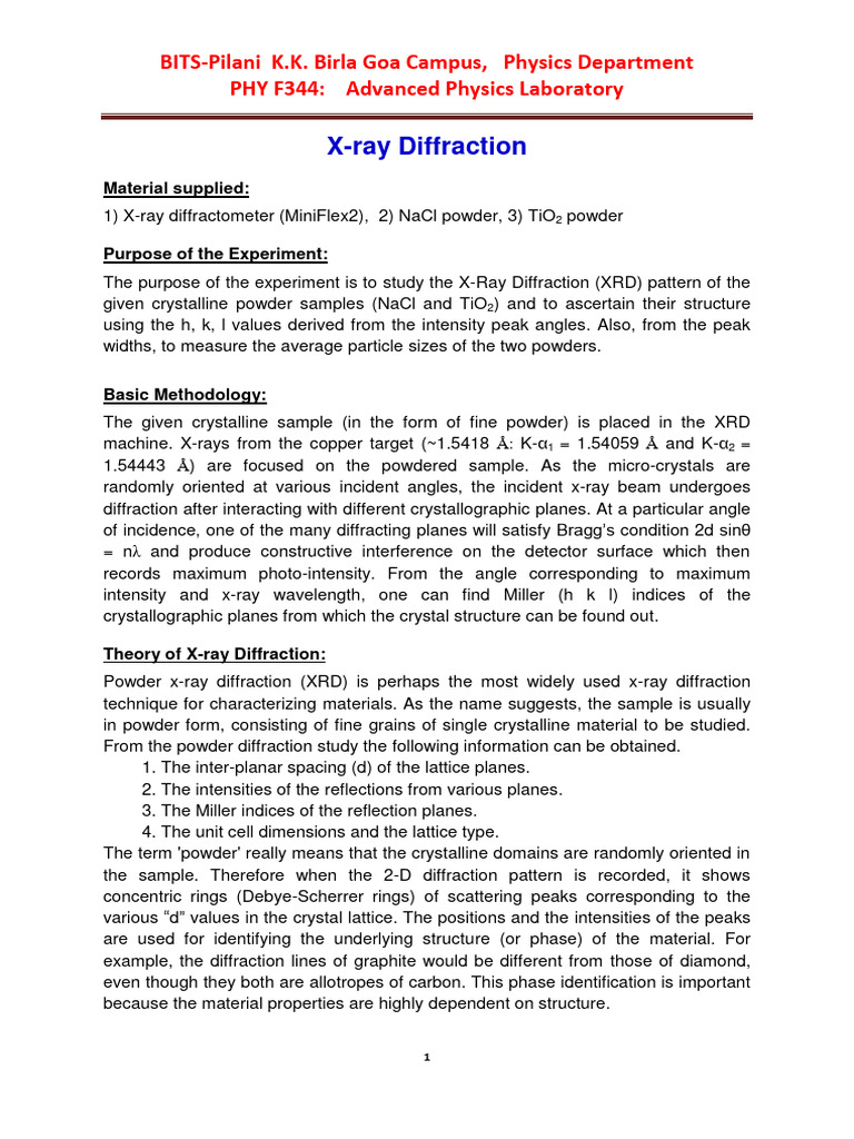 Handout-X Ray Diffraction-Modified | PDF | Science & Mathematics Handout-X Ray Diffraction-Modified | PDF | Science & Mathematics