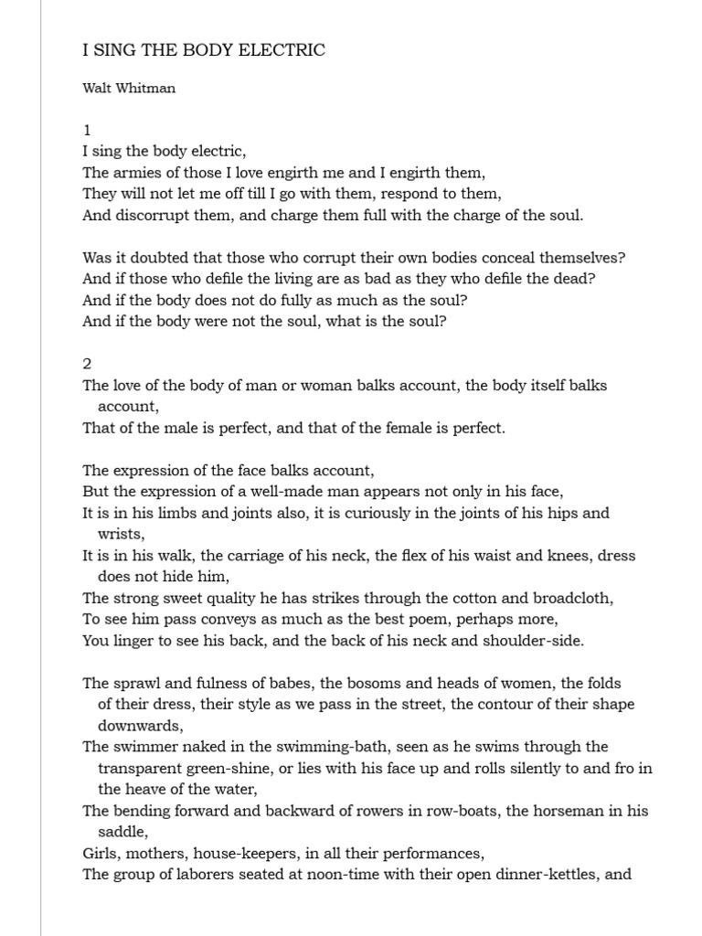 Whitman.I Sing The Body Electric | Download Free PDF | Anatomical Terms ...