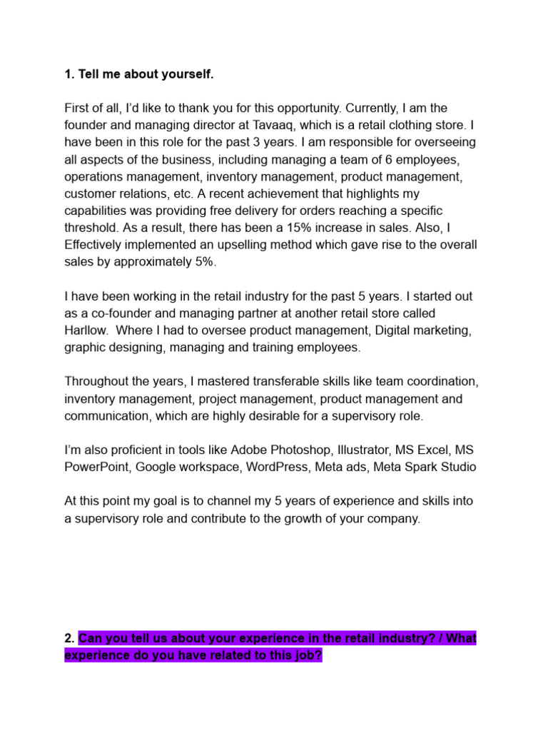 Retail Store Supervisor Interview Questions and Answers | PDF ...