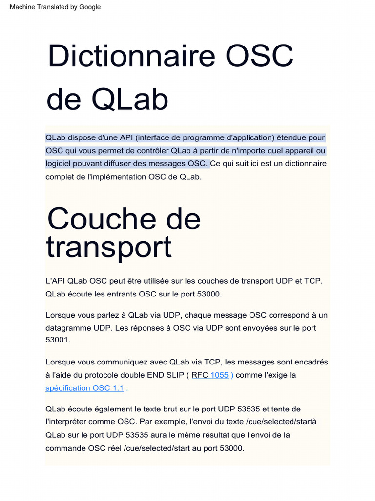 Dictionnaire OSC de QLab | PDF