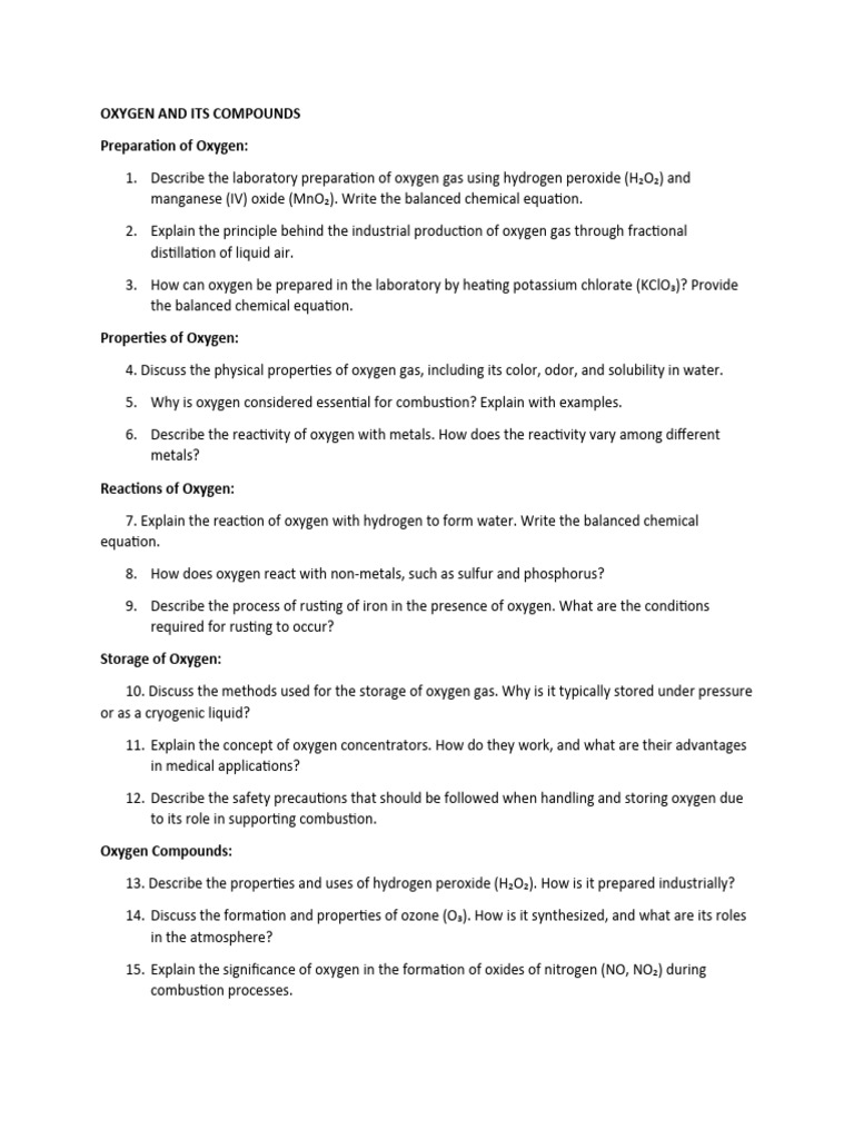 Oxygen and Its Compounds | PDF | Science & Mathematics
