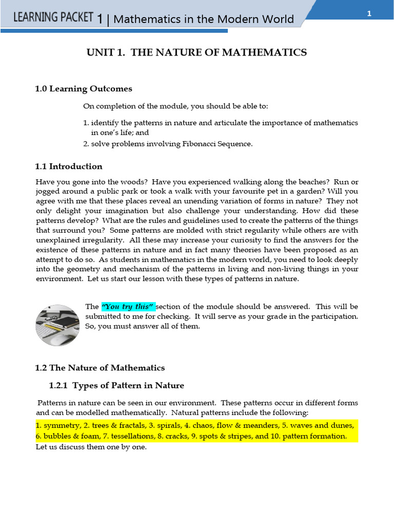 LP1_Patterns-and-Numbers-in-Nature-and-the-World | PDF | Pattern