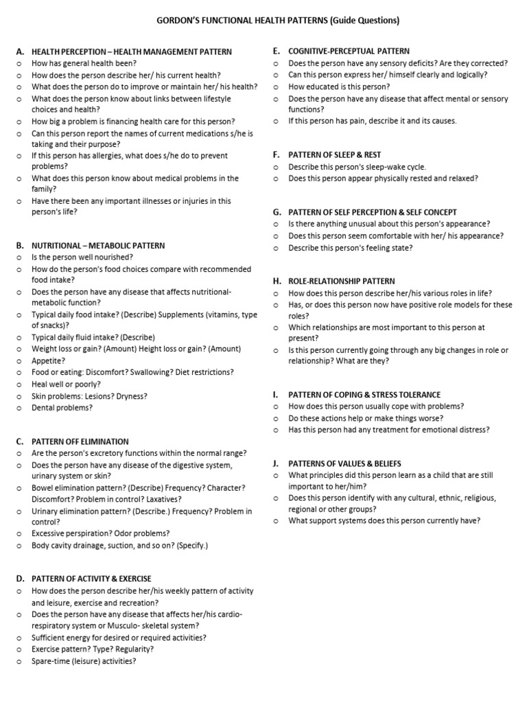 Gordon's Health Patterns Assessment Guide | PDF