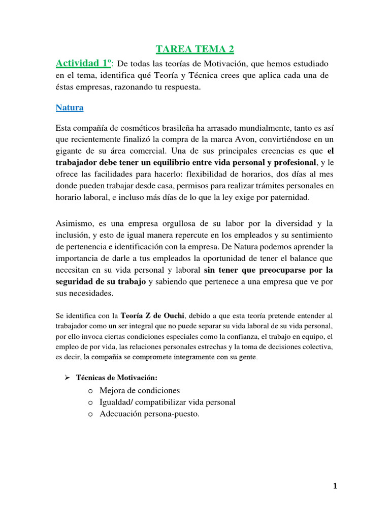 Relaciones en El Entorno de Trabajo - Tarea T2 Motivación | PDF | Business | Motivación
